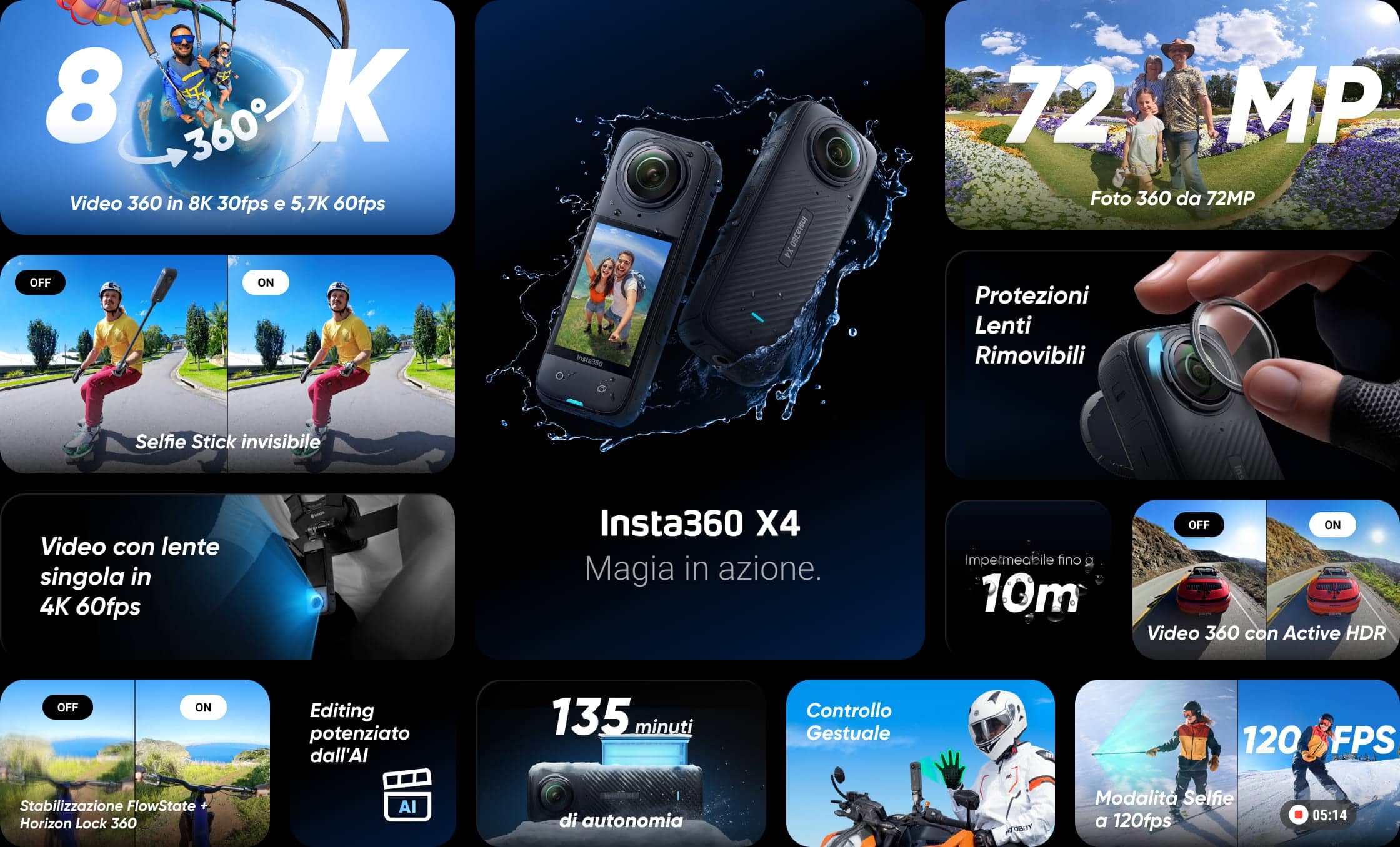Insta360 X4 - Action Cam 360 in 8K di ultima generazione